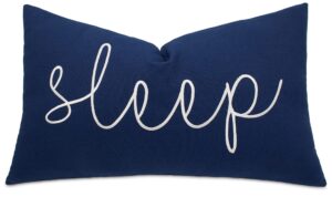 eurasia decor sleep embroidered decorative lumbar accent throw pillow cover - living room, sofa, chair, patio, car, balcony, bench, porch, office, bedroom - 12x20 inches, navy blue