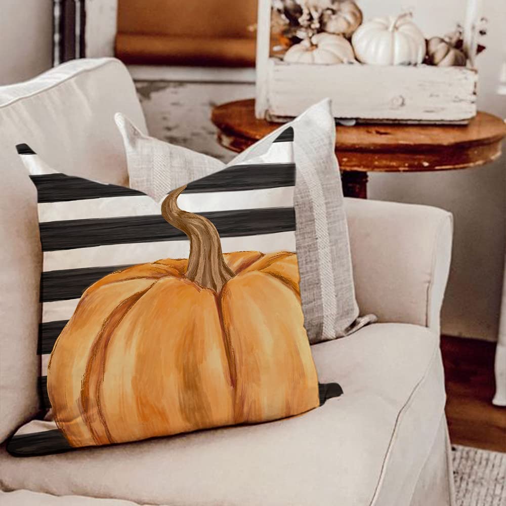 GEEORY Fall Decor Pillow Covers 16x16 inch Set of 4 Stripes Pumpkin Maple Leaf Happy Fall Outdoor Fall Pillows Decorative Throw Pillows Farmhouse Thanksgiving Cushion Case for Couch Sofa