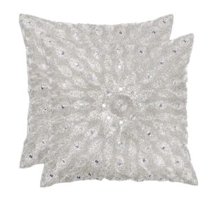 hand beaded decorative pillow cover -16x16 inch - silver, handwoven pillow, handmade by skilled artisans, a beautiful and elegant accessory to dress up your couch, sofa and bed - only cover - 2 pack