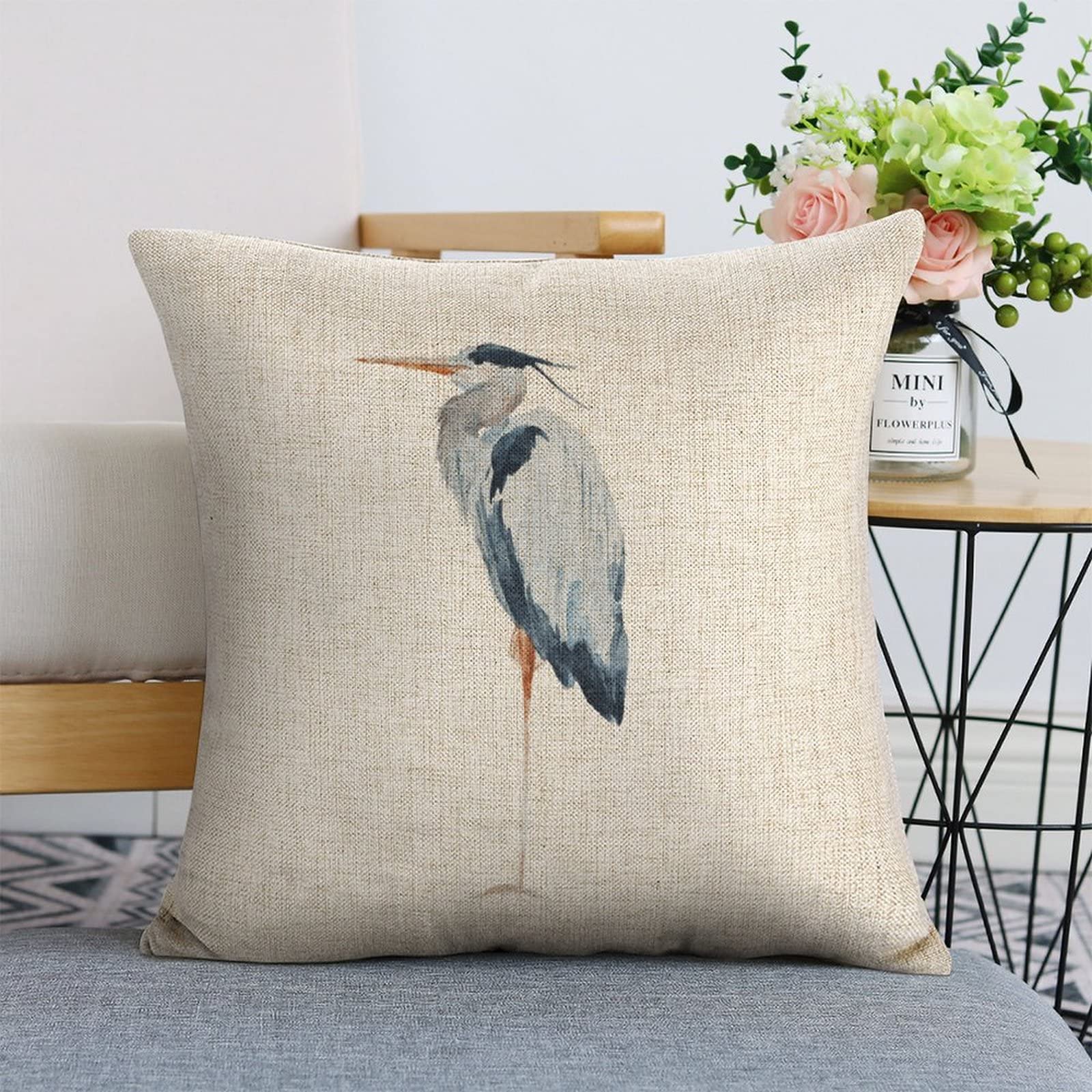 Icotoibabie Linen Throw Pillow covers Blue Heron 18x18 Double Sided Decorative Pillows Cushion Cover for Couch Sofa Outdoor