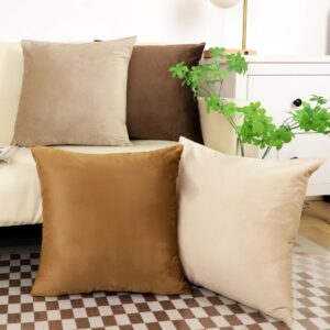 mekajus throw pillow covers 18x18 set of 4 decorative pillow covers soft velvet pillow covers couch pillows for living room sofa car home decor (brown/beige)