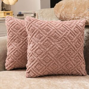 etasop set of 2 couch pillows with inserts 18x18, spring decorative pillow covers velvet throw pillows with inserts included farmhouse cushions (pink)