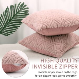 ETASOP Set of 2 Couch Pillows with Inserts 18x18, Spring Decorative Pillow Covers Velvet Throw Pillows with Inserts Included Farmhouse Cushions (Pink)