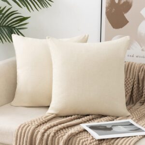 fokusent light beige throw pillow covers 18x18 set of 2 farmhouse couch pillow covers linen home decorative pillow case for sofa bedroom couch