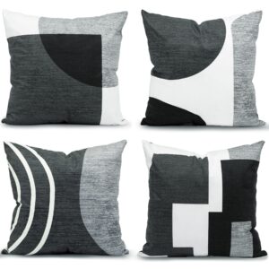 whim-wham set of 4 black and white decorative pillow covers gray silver boho throw pillows for couch abstract geometric modern pillowcases 18x18 inches for bed bedroom.