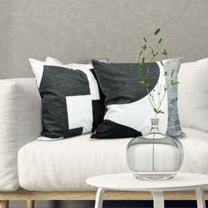 Whim-Wham Set of 4 Black and White Decorative Pillow Covers Gray Silver Boho Throw Pillows for Couch Abstract Geometric Modern Pillowcases 18x18 inches for Bed Bedroom.