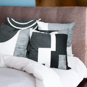 Whim-Wham Set of 4 Black and White Decorative Pillow Covers Gray Silver Boho Throw Pillows for Couch Abstract Geometric Modern Pillowcases 18x18 inches for Bed Bedroom.