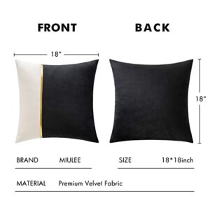 MIULEE Pack of 2 Decorative Velvet Throw Pillow Covers Patchwork with Gold Leather Square Soft Solid Pillowcases Couch Pillows Cushion Covers for Bed Sofa Living Room 18 X 18 Inch Black