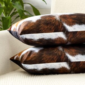 OTOSTAR Throw Pillow Covers Cowhide Decorative Pillow Covers 12x20 Inch Cozy Soft Velvet Pillowcase Rectangle Set Cushion Case for Couch Home Living Room Sofa Bedroom Car Decor Set of 2 (Cowhide B)