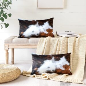 OTOSTAR Throw Pillow Covers Cowhide Decorative Pillow Covers 12x20 Inch Cozy Soft Velvet Pillowcase Rectangle Set Cushion Case for Couch Home Living Room Sofa Bedroom Car Decor Set of 2 (Cowhide B)