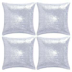 miayon silver sequin pillow covers square glitter pillow cases decorative sparkling throw pillow cover cushion case for bed sofa bedroom living room valentine's day wedding home decor (18"x18",4 pack)