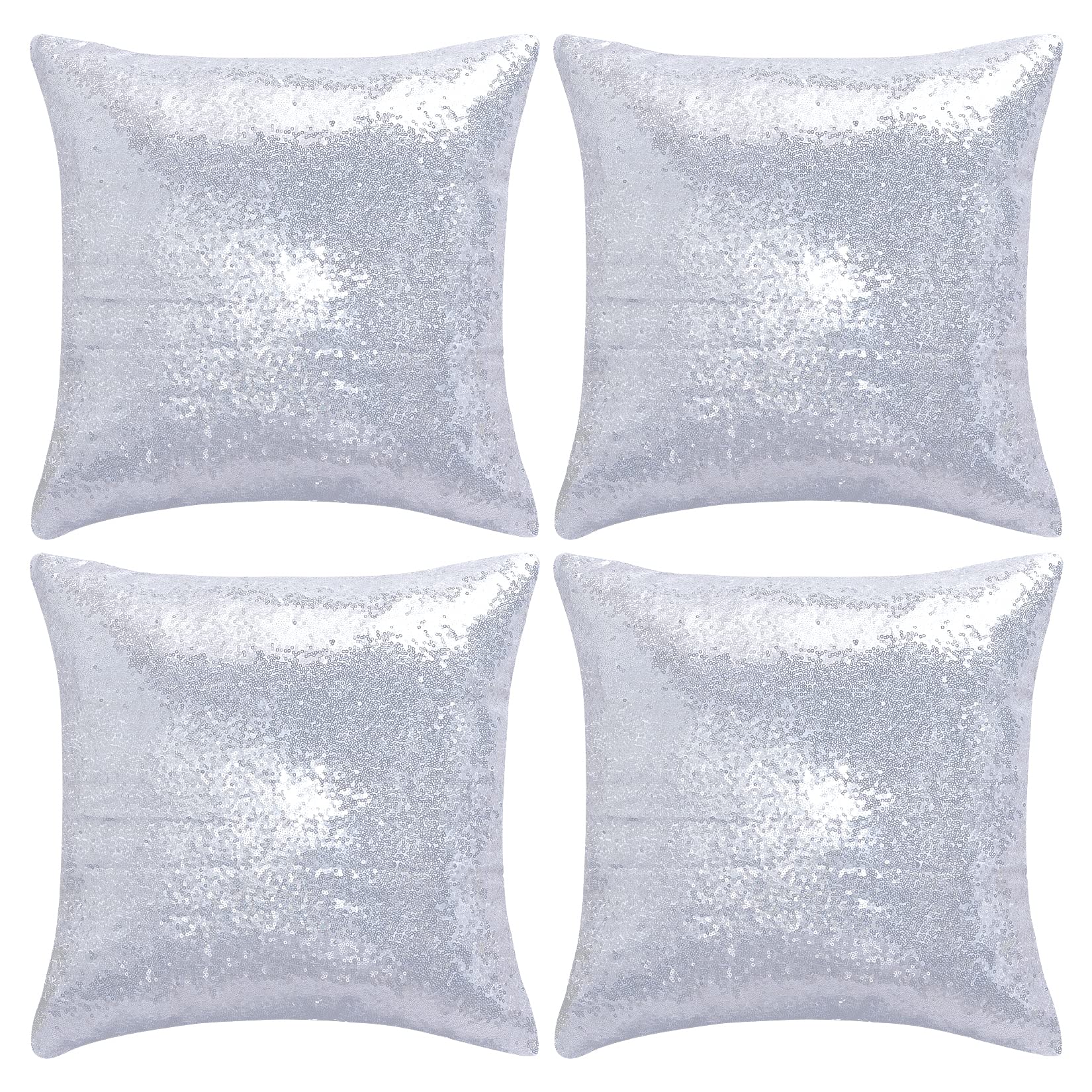 Miayon Silver Sequin Pillow Covers Square Glitter Pillow Cases Decorative Sparkling Throw Pillow Cover Cushion Case for Bed Sofa Bedroom Living Room Valentine's Day Wedding Home Decor (18"x18",4 Pack)