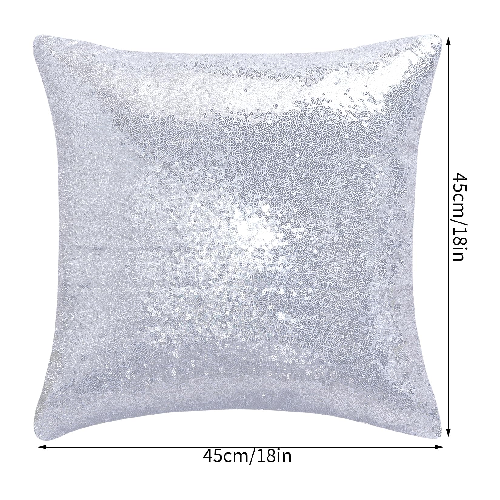 Miayon Silver Sequin Pillow Covers Square Glitter Pillow Cases Decorative Sparkling Throw Pillow Cover Cushion Case for Bed Sofa Bedroom Living Room Valentine's Day Wedding Home Decor (18"x18",4 Pack)