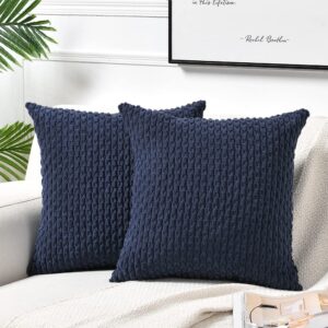 fancy homi 2 packs navy blue decorative throw pillow covers 18x18 inch for couch bed sofa, modern farmhouse boho home decor, soft cute plush corduroy cushion case 45x45 cm