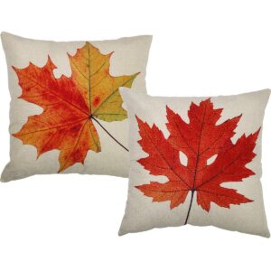 fall pillow covers, maple leaves throw pillow covers, 18 inch autumn decorative pillow cases, 2 pack sofa pillow covers, linen cushion cover for couch bed and car