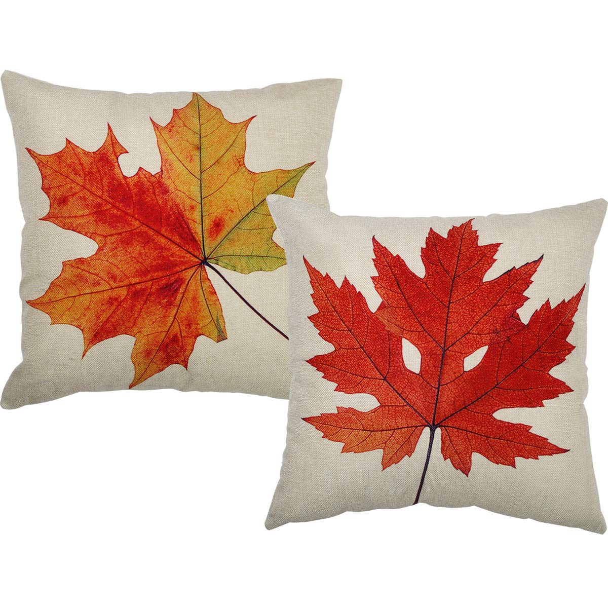 Fall Pillow Covers, Maple Leaves Throw Pillow Covers, 18 Inch Autumn Decorative Pillow Cases, 2 Pack Sofa Pillow Covers, Linen Cushion Cover for Couch Bed and Car