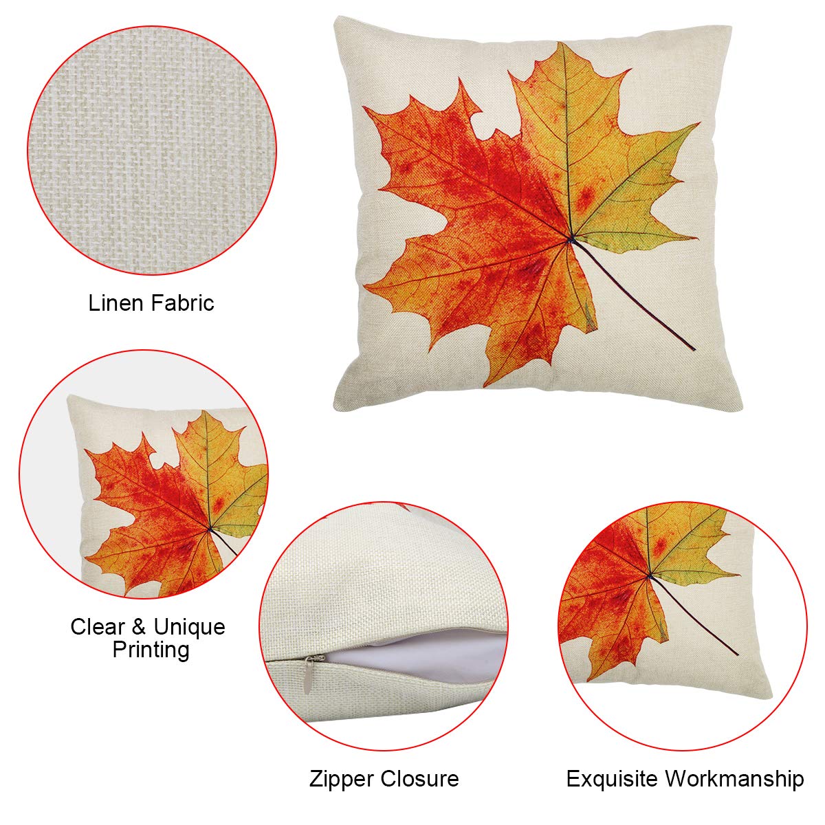 Fall Pillow Covers, Maple Leaves Throw Pillow Covers, 18 Inch Autumn Decorative Pillow Cases, 2 Pack Sofa Pillow Covers, Linen Cushion Cover for Couch Bed and Car