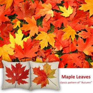 Fall Pillow Covers, Maple Leaves Throw Pillow Covers, 18 Inch Autumn Decorative Pillow Cases, 2 Pack Sofa Pillow Covers, Linen Cushion Cover for Couch Bed and Car