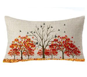 feleniw happy fall y'all golden autumn red maple leaves family home gift throw pillow cover cushion case cotton linen material decorative lumbar 12" x 20'' inches