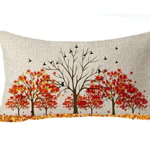 FELENIW Happy Fall Y'all Golden Autumn Red Maple Leaves Family Home Gift Throw Pillow Cover Cushion Case Cotton Linen Material Decorative Lumbar 12" x 20'' inches