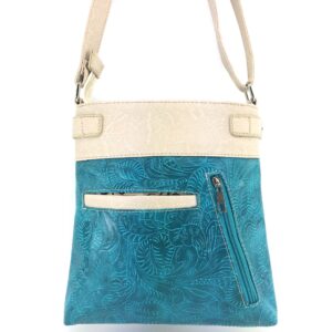 Justin West Tooled Turquoise Stone Cross Laser Cut Crossbody Messenger Bag Handbag Purse with Concealed Carry and Phone Slot (Turquoise)