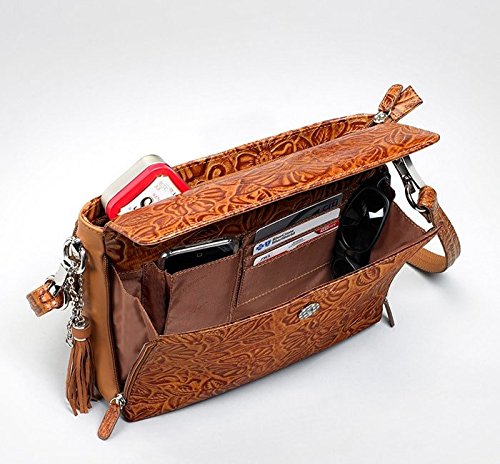 GTM GTM-22-TN Gun Tote'n Mamas Concealed Carry Tooled American Cowhide Shoulder Bag, Tan, Small