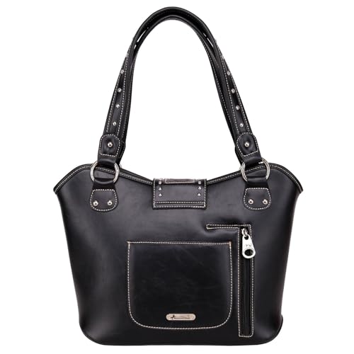 Montana West Ladies Concealed Gun Handbag Tooled Genuine Leather Black, Large