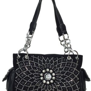 Zzfab Star Flower Concealed Carry Purse Rhinestone Western Handbag Black