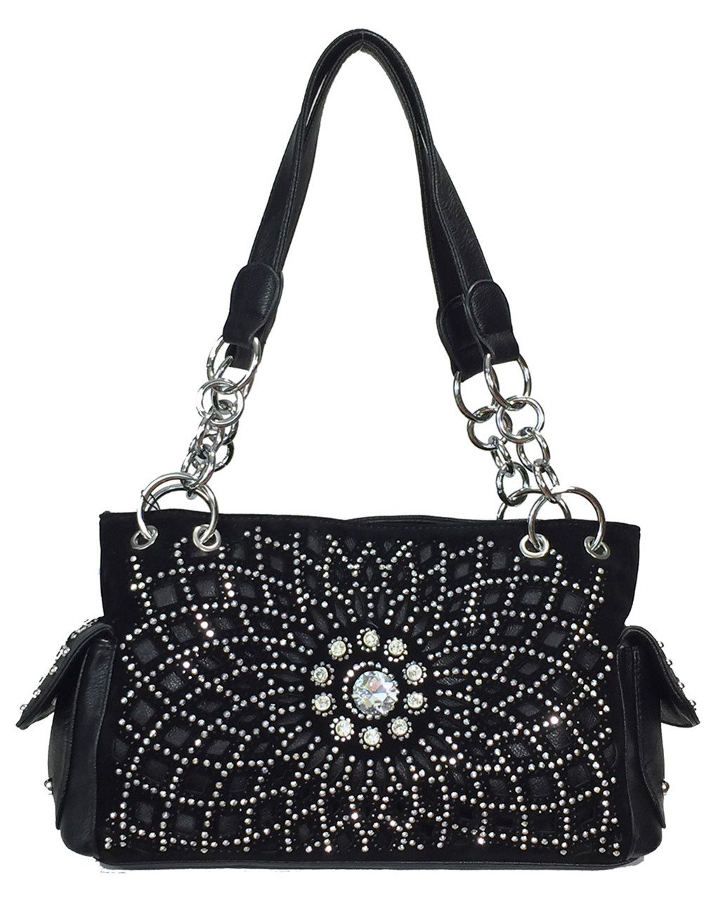 Zzfab Star Flower Concealed Carry Purse Rhinestone Western Handbag Black