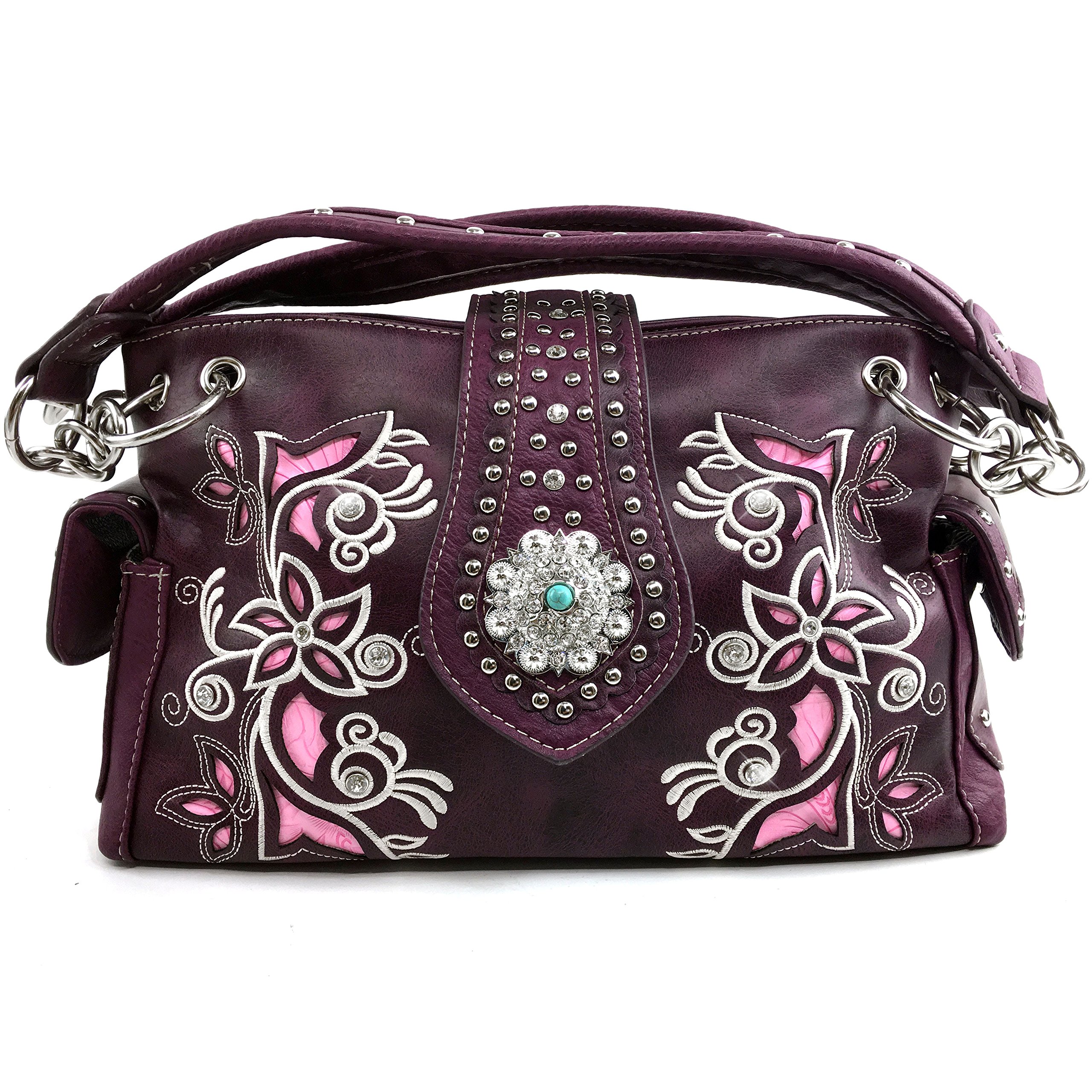 Justin West Floral Concho Western Concealed Carry Handbag (Purple Purse)