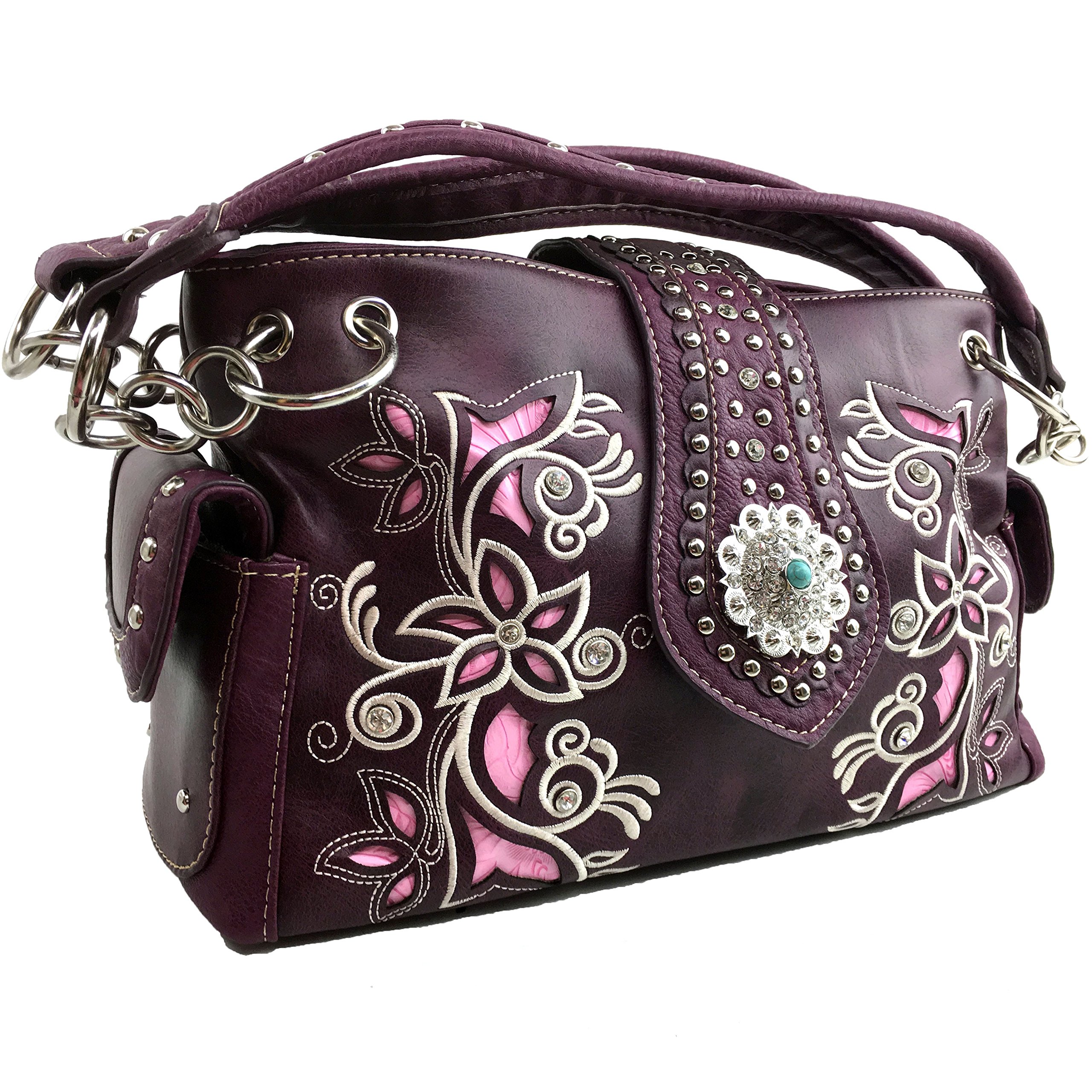 Justin West Floral Concho Western Concealed Carry Handbag (Purple Purse)