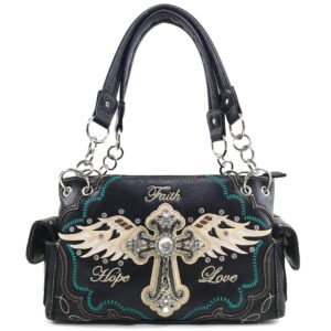 justin west cross angel wings concealed carry handbag purse (black)