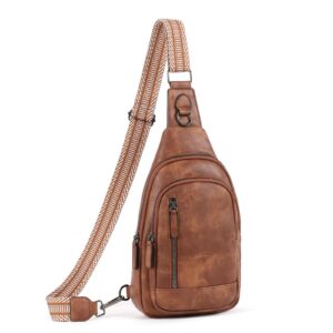 cluci sling bag for women, cross body bag for women, sling bag, crossbody bag for women, large leather sling backpack casual daypack hiking cycling brown