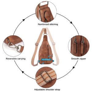 CLUCI Sling Bag for Women, Cross Body Bag for Women, Sling Bag, Crossbody Bag for Women, Large Leather Sling Backpack Casual Daypack Hiking Cycling Brown