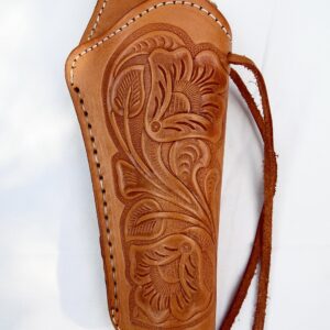 Western Cartridge Gun Belt - 22 Caliber with Deluxe Cross Draw Tooled Holster Combo - Leather - Natural (Natural, 40")