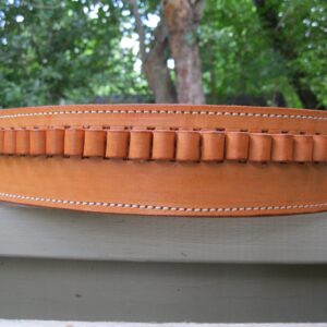 Western Cartridge Gun Belt - 22 Caliber with Deluxe Cross Draw Tooled Holster Combo - Leather - Natural (Natural, 40")