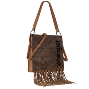 wrangler tote shoulder bag for women western tooling handbags fringing satchel purse with hand-woven strap