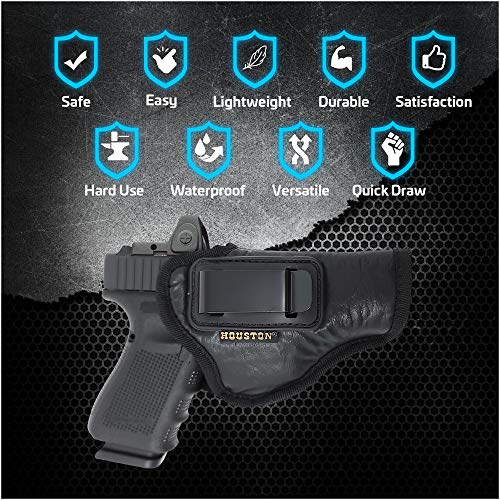 IWB Optical Gun Holster by Houston - Eco Leather Concealed Carry Soft Material | Suede Interior for Maximum Protection (Right) Black