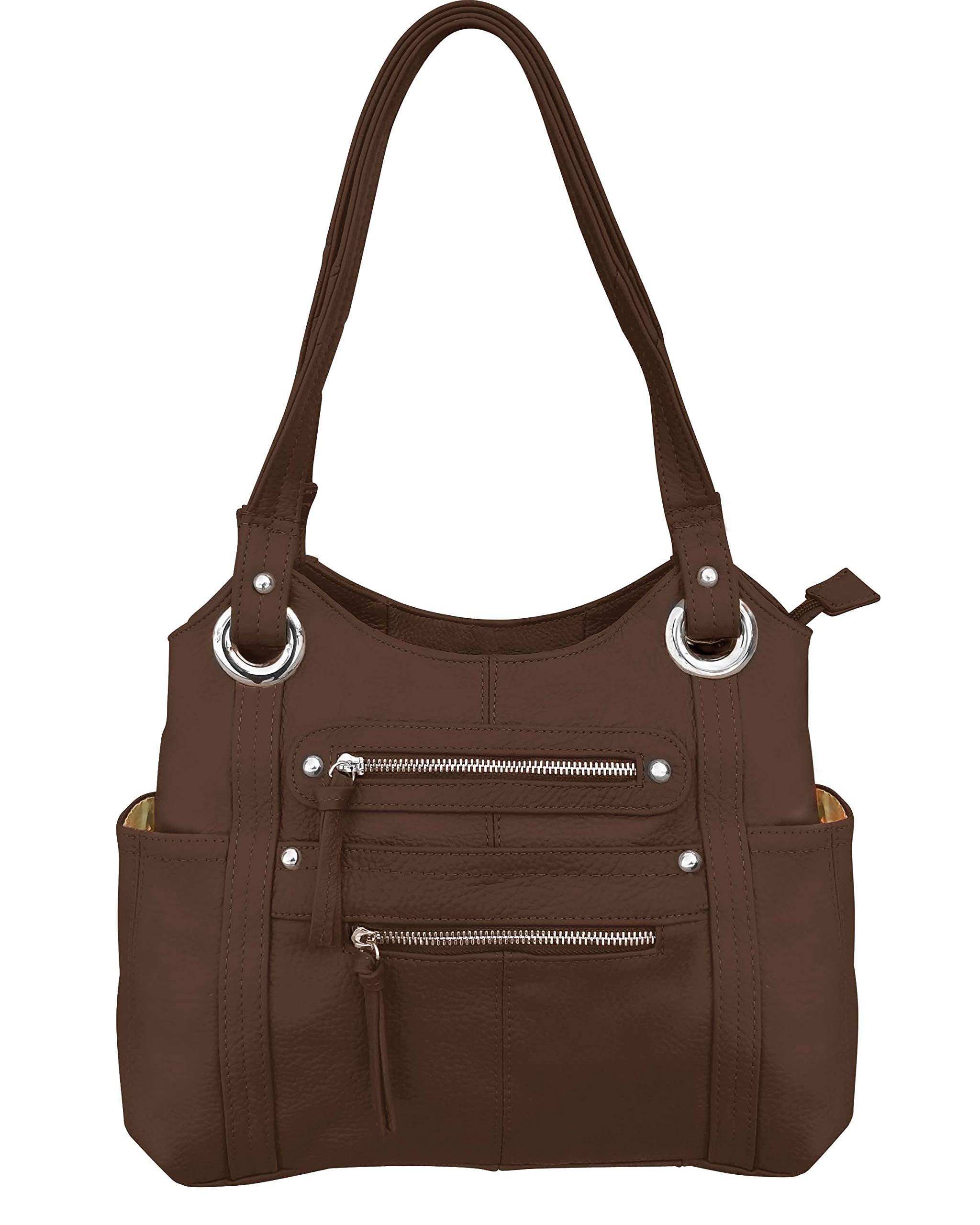 Roma Leathers Leather Locking Concealment Purse - CCW Concealed Carry Gun Shoulder Bag (Brown)