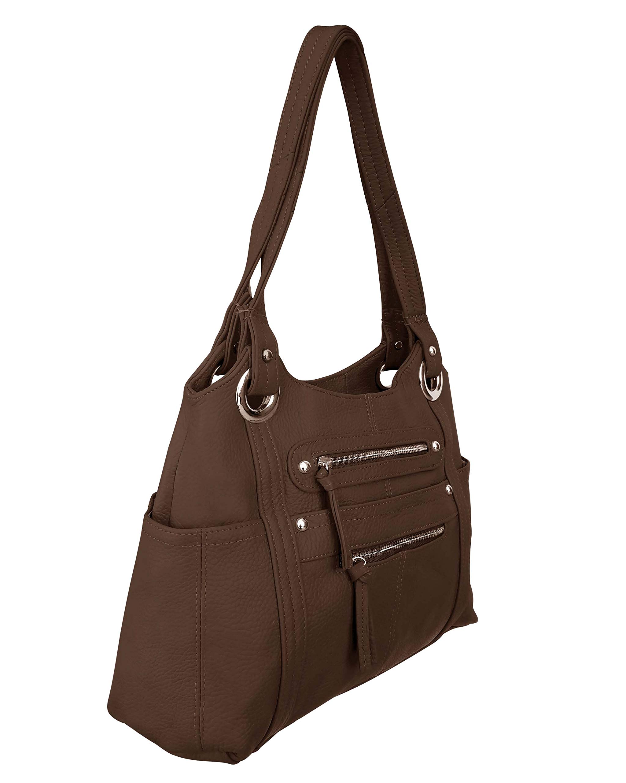 Roma Leathers Leather Locking Concealment Purse - CCW Concealed Carry Gun Shoulder Bag (Brown)