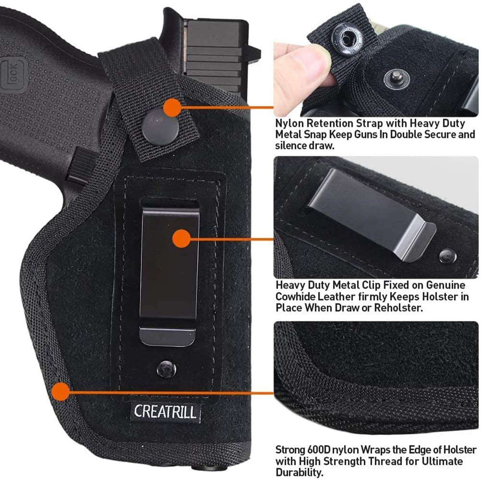 Creatrill Suede Leather Inside The Waistband Holster | Compatible with M&P Shield 9mm40, 45 Auto/Glock 26 27 29 30 33 42 43 / Ruger LC9 / Springfield XD & Similar Pistols