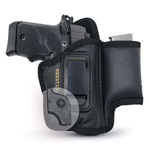 iwb pistol holster with mag pouch. eco leather holsters for glock 42/43 / 43x, sig p365 / p938 w/compact laser w/mag (right). universal pistol holster by houston