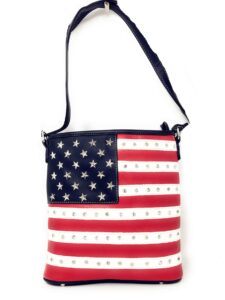 western tooled leather american flag rhinestone concealed crossbody messenger bag (red)