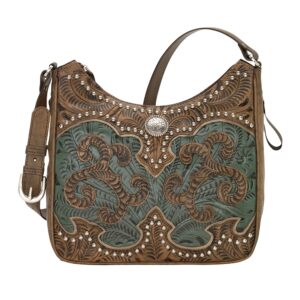 american west women's hand tooled concealed carry shoulder bag distressed brown one size