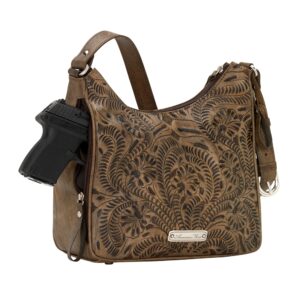 American West Women's Hand Tooled Concealed Carry Shoulder Bag Distressed Brown One Size