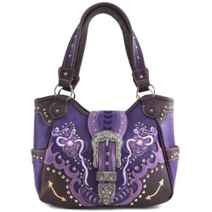 zelris floral poppy buckle western women conceal carry tote handbag purse (purple)