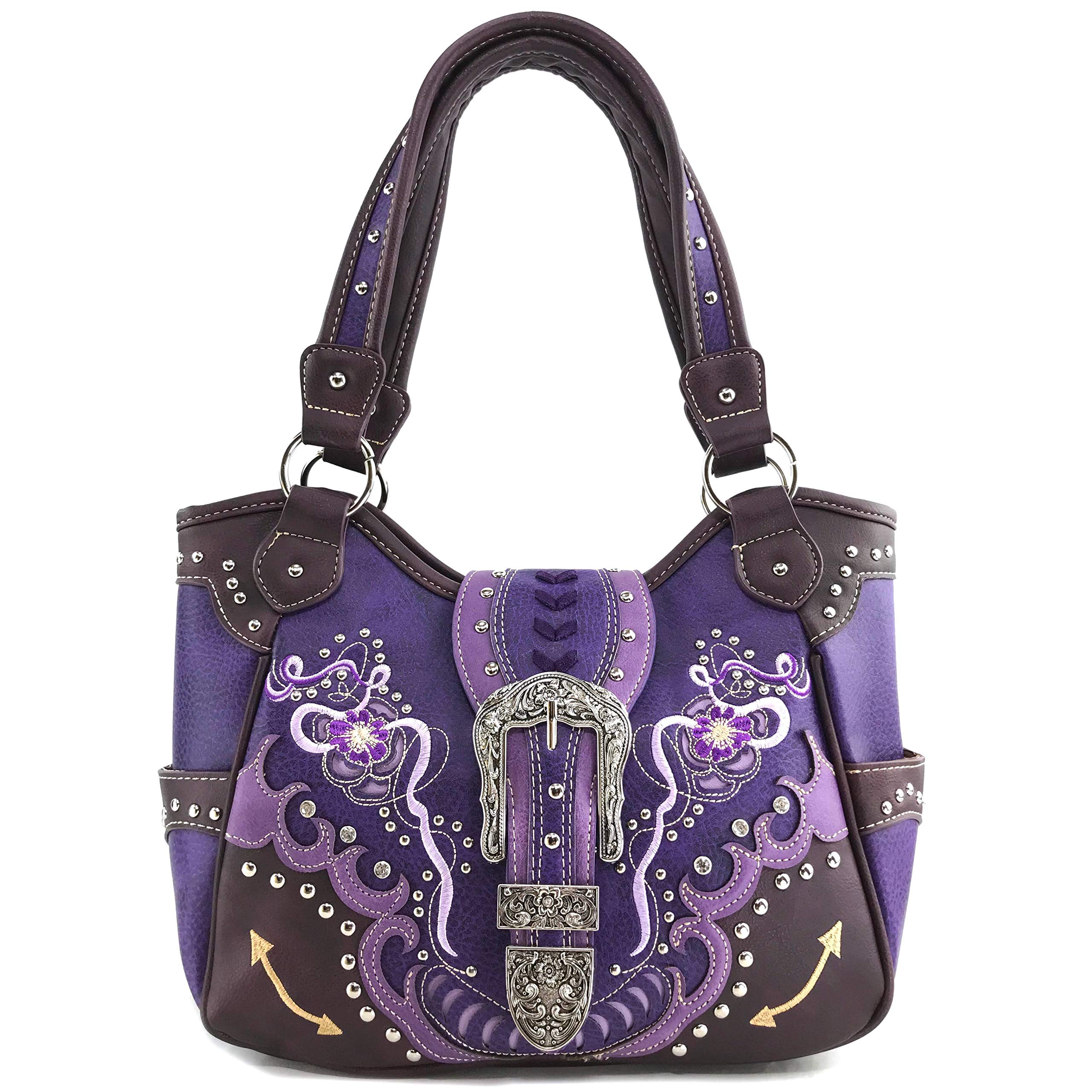 Zelris Floral Poppy Buckle Western Women Conceal Carry Tote Handbag Purse (Purple)