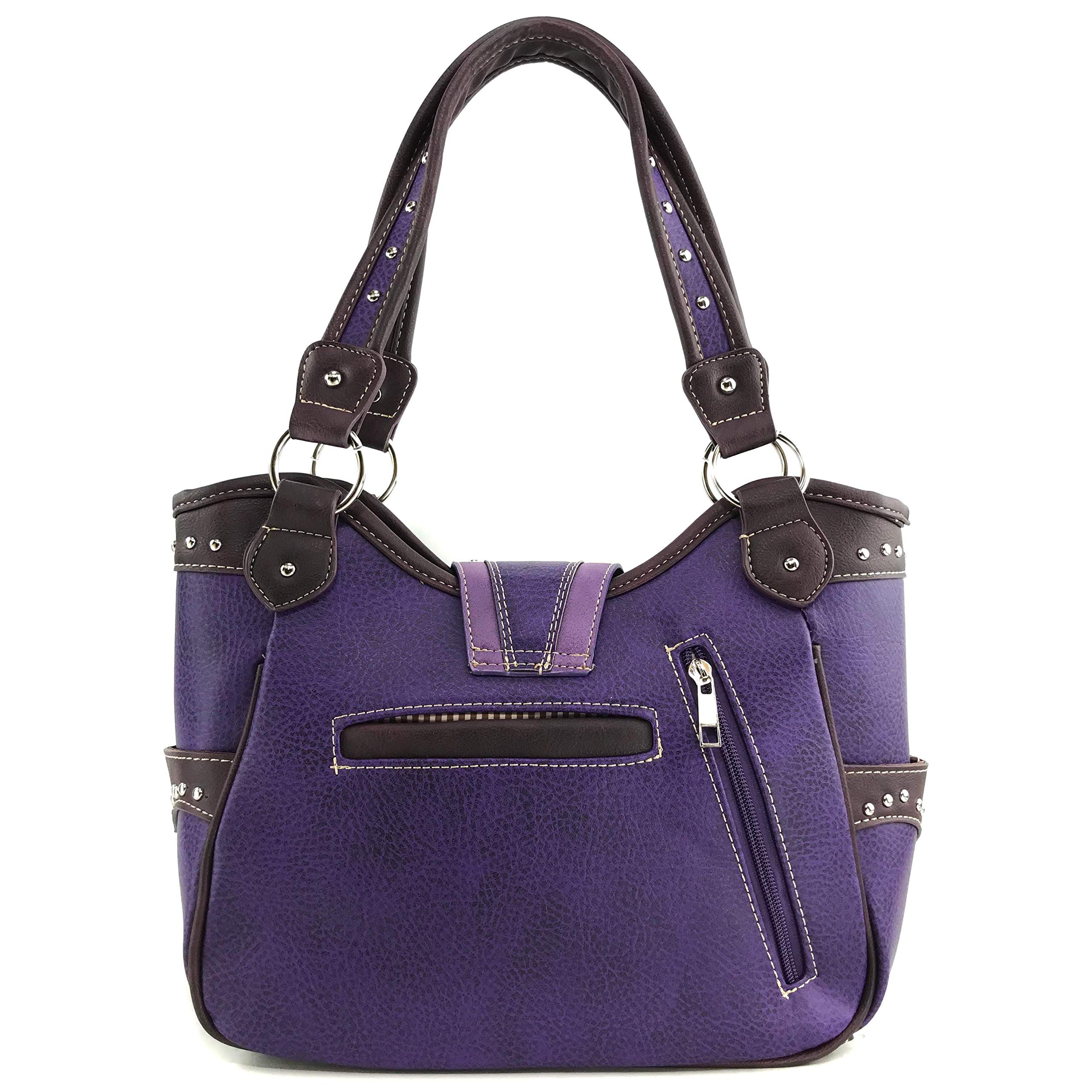 Zelris Floral Poppy Buckle Western Women Conceal Carry Tote Handbag Purse (Purple)