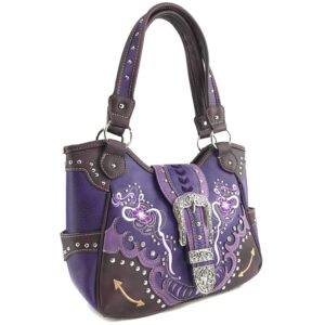 Zelris Floral Poppy Buckle Western Women Conceal Carry Tote Handbag Purse (Purple)