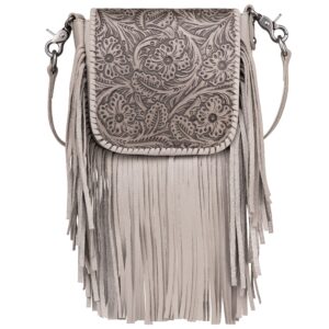 montana west women's floral tooled leather fringe crossbody handbag